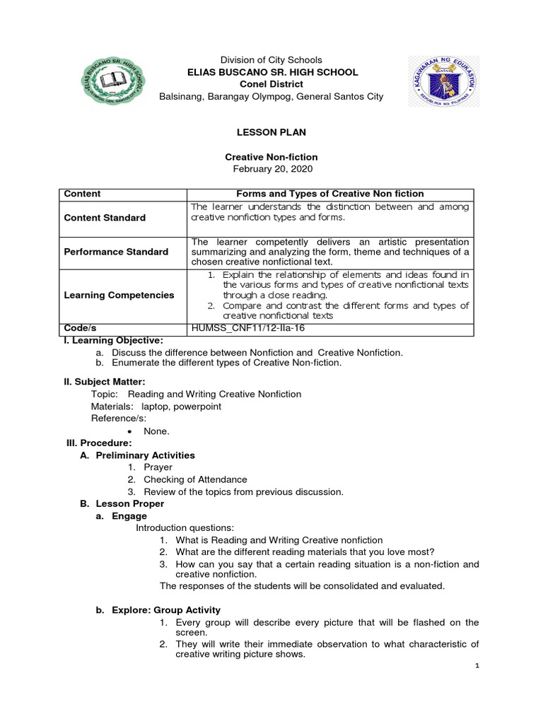 Lesson Plan in Non-Fiction 2-20-2020 | PDF
