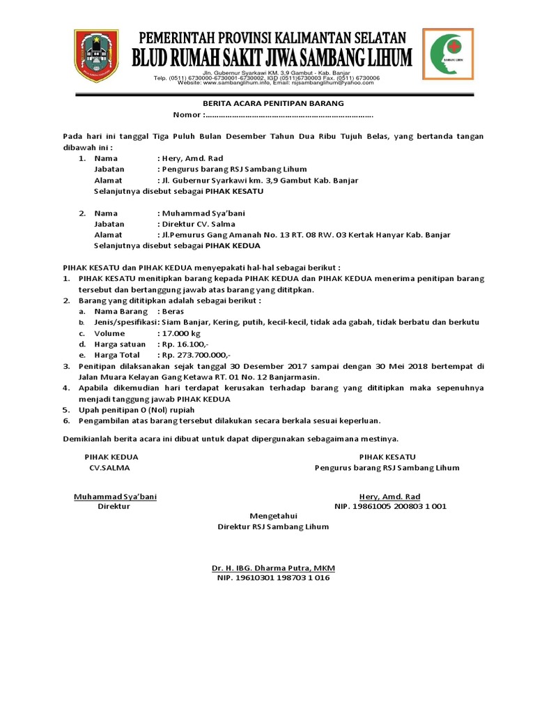 Berita Acara Penitipan Barang Fix | PDF
