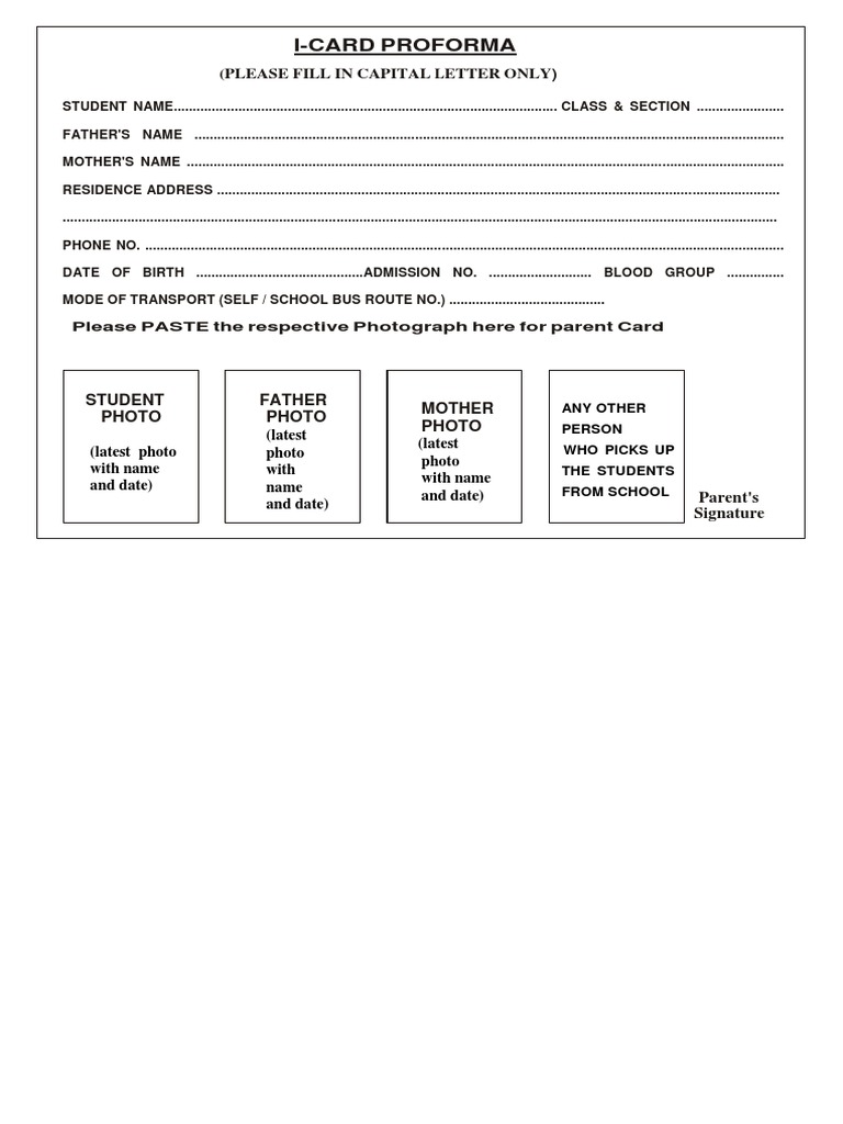 Id Card Form Nursery New | PDF