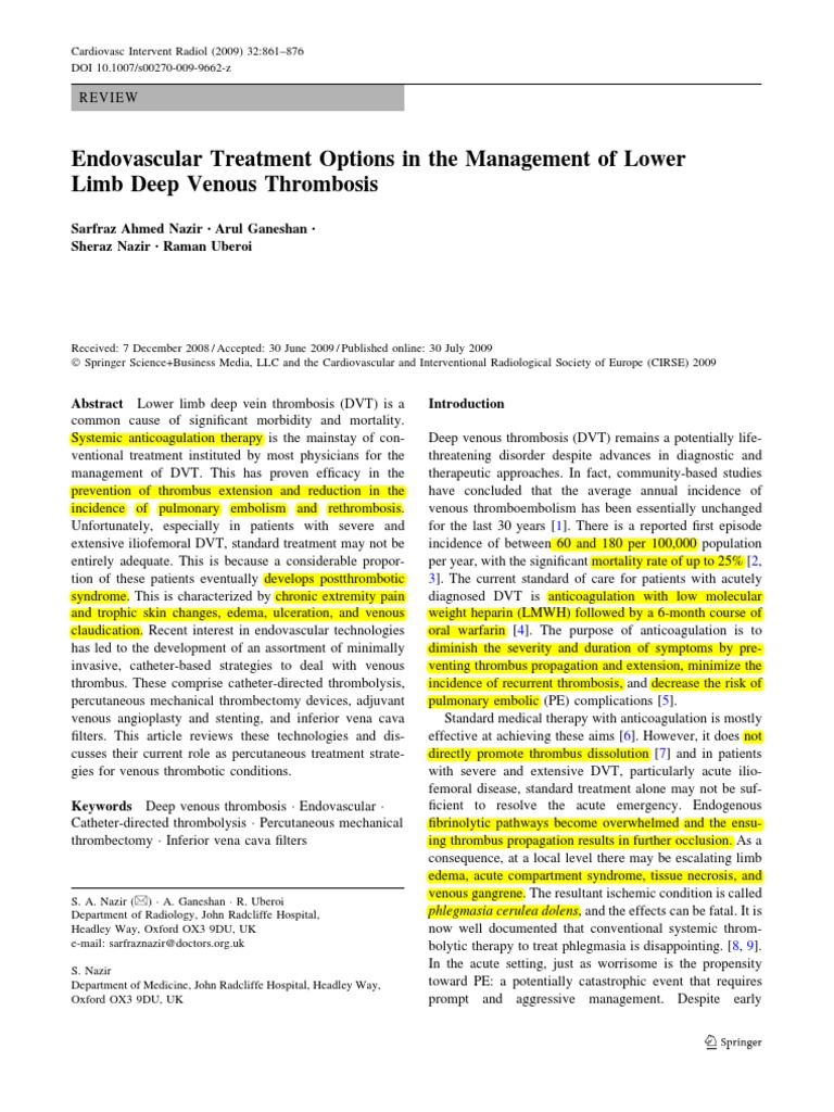 Endovascular Treatment Options in The Management of Lower Limb Deep ...