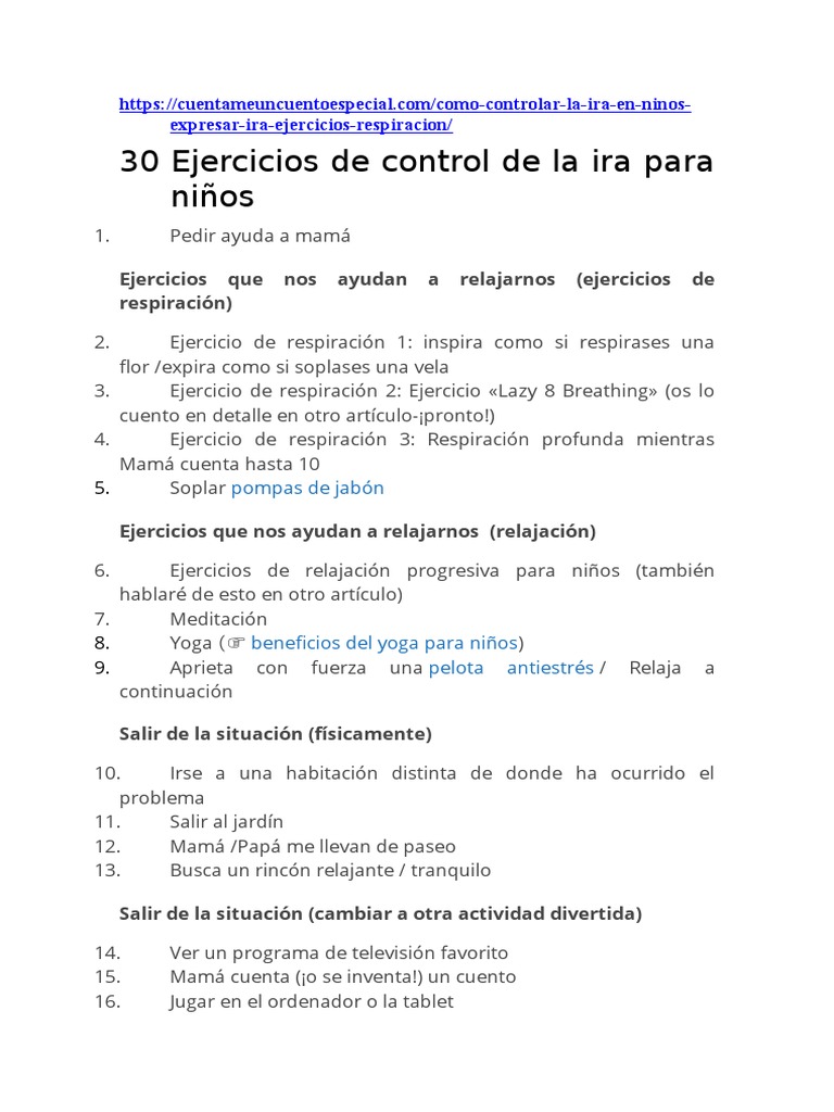 Ejercicios de Control de La Ira Niños | PDF