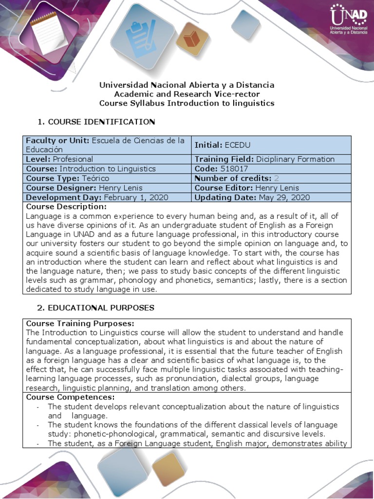 Course Syllabus Introduction To Linguistics | PDF