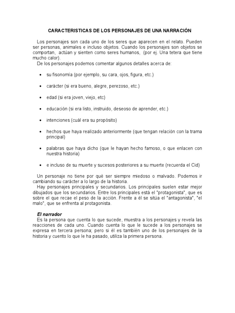 Caracteristicas de Los Personajes de Una Narración | PDF
