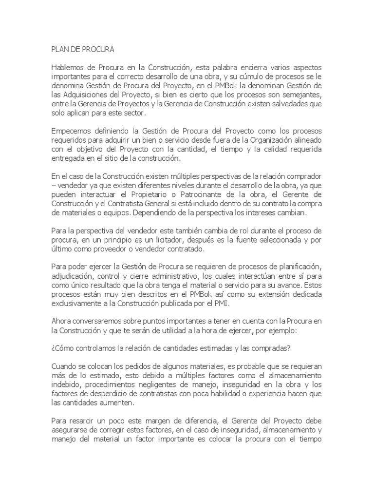 Plan de Procura | PDF
