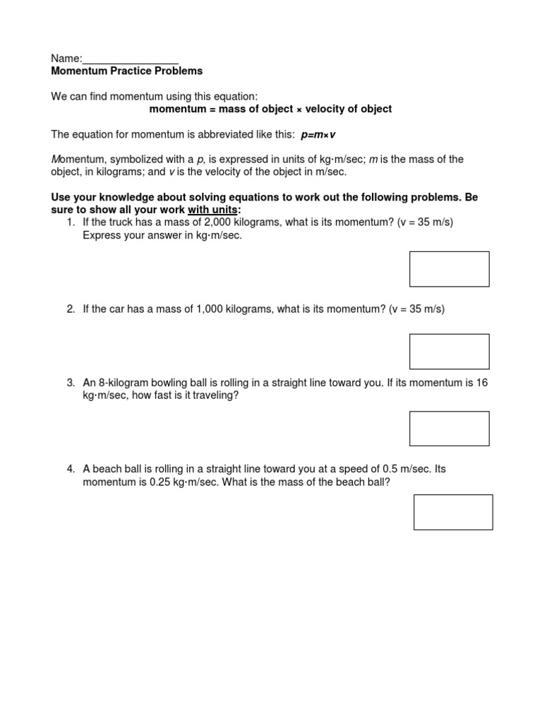 Momentum Questions and Answer Keys Convertedpart 2 | PDF