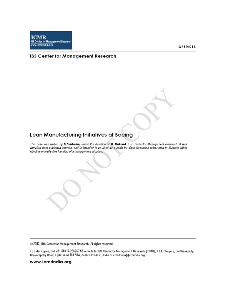 OPER014 Lean Manufacturing Initiatives at Boeing | PDF