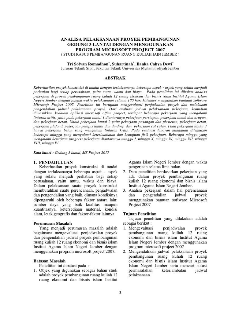 Analisa Pelaksanaan Proyek Pembangunan Gedung 3 Lantai Dengan ...