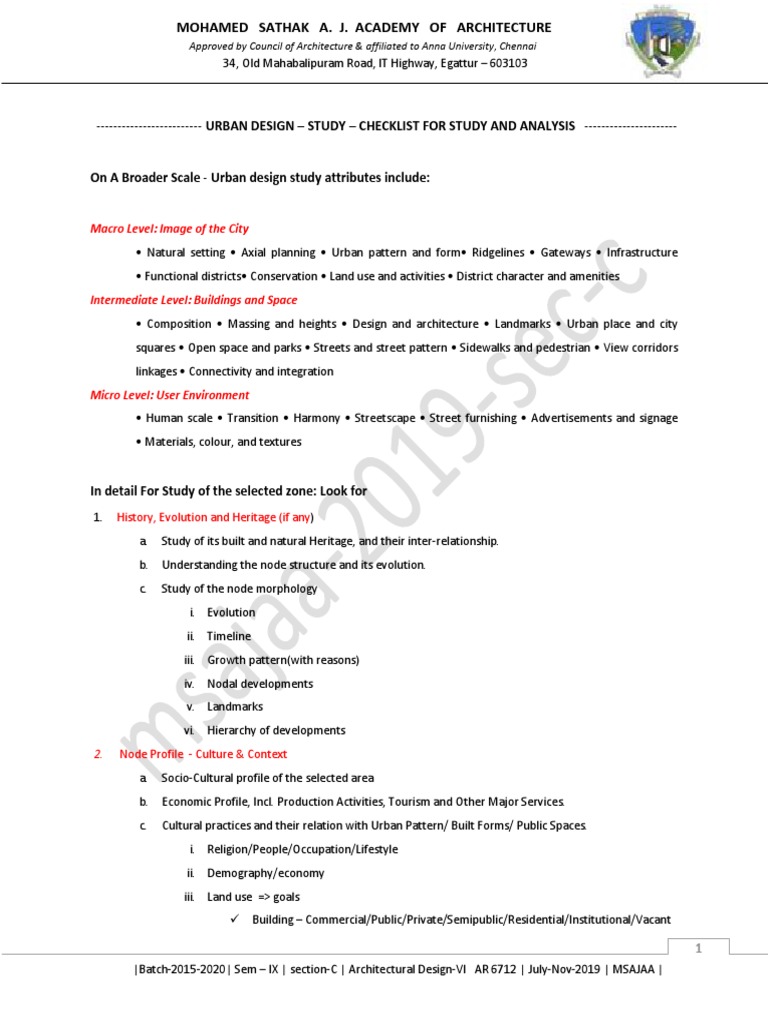 Urban Design Study Checklist | PDF