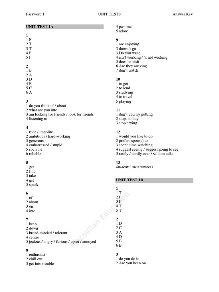 Password - 1 UT - Answer - Key | PDF