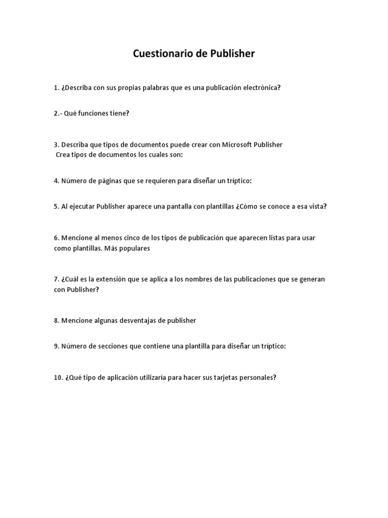 Cuestionario de Publisher | PDF