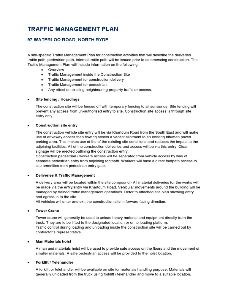 Traffic Management Plan | PDF