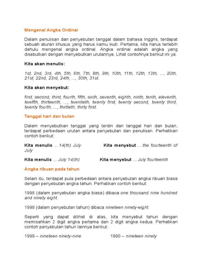 Mengenal Angka Ordinal | PDF