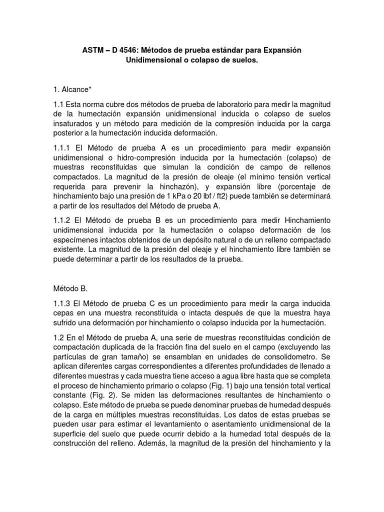 Astm D 4546-14 Expansion Unidimensional o Colapso de Suelo | PDF