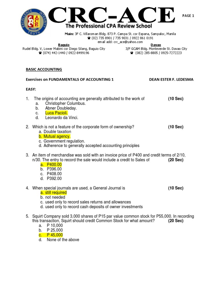 Accounting Fundamentals Exercises | PDF