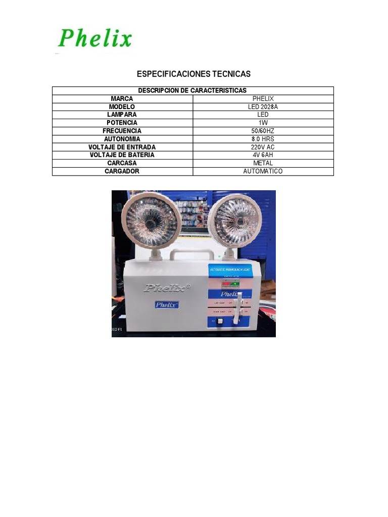 Foco LED Phelix 2028A Especificaciones | PDF