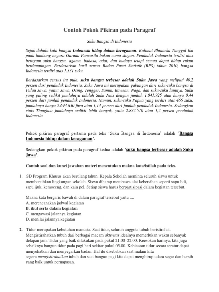 Contoh Pokok Pikiran Pada Paragraf | PDF