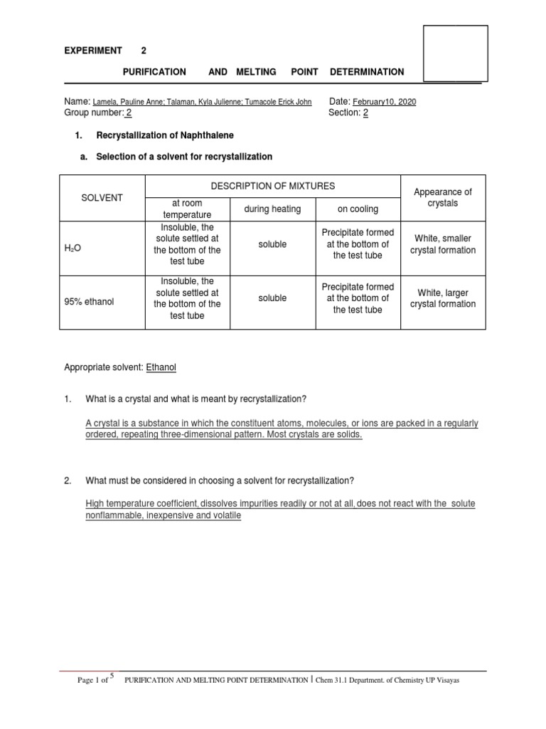 Experiment 2 Data Sheet | PDF