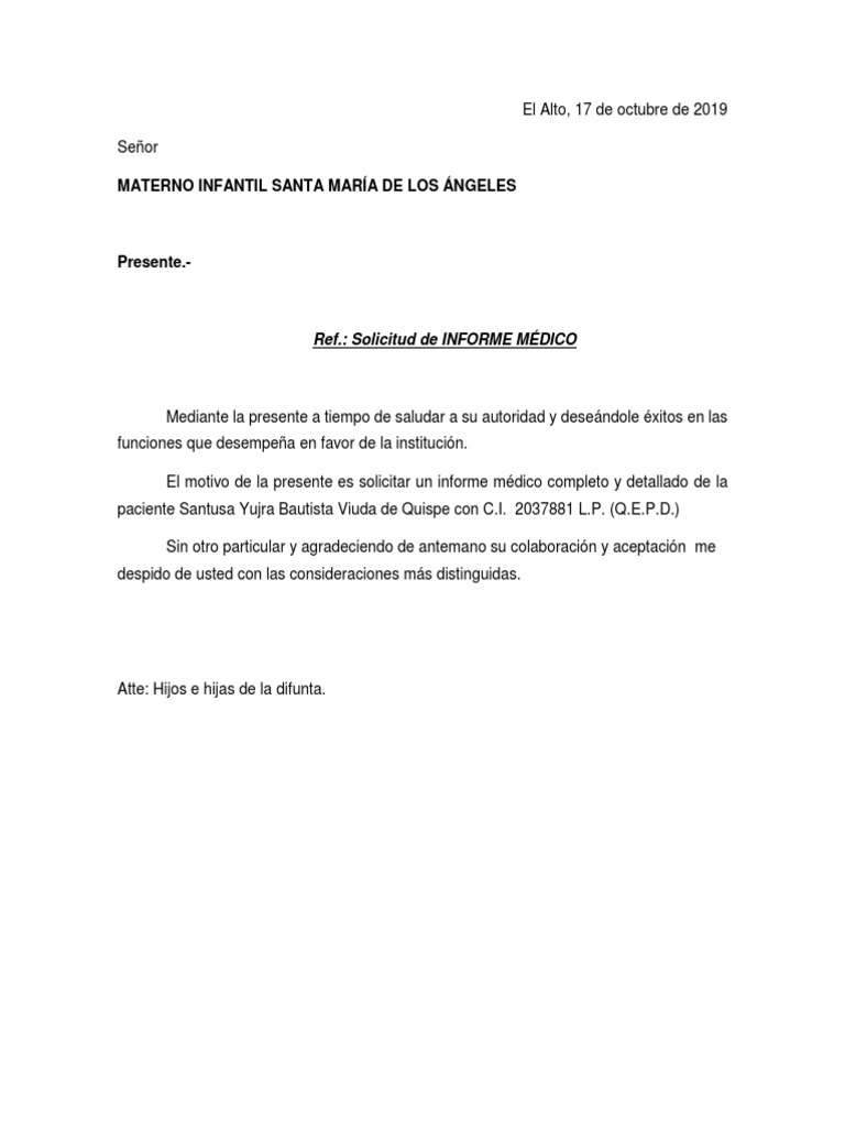 Solicitud de Informe Medico | PDF