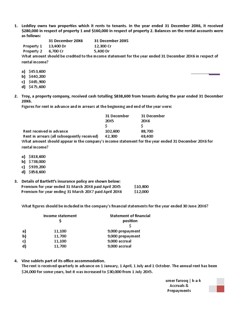 K-A-K Accruals & Prepayments Questions | PDF | Accrual | Accounting