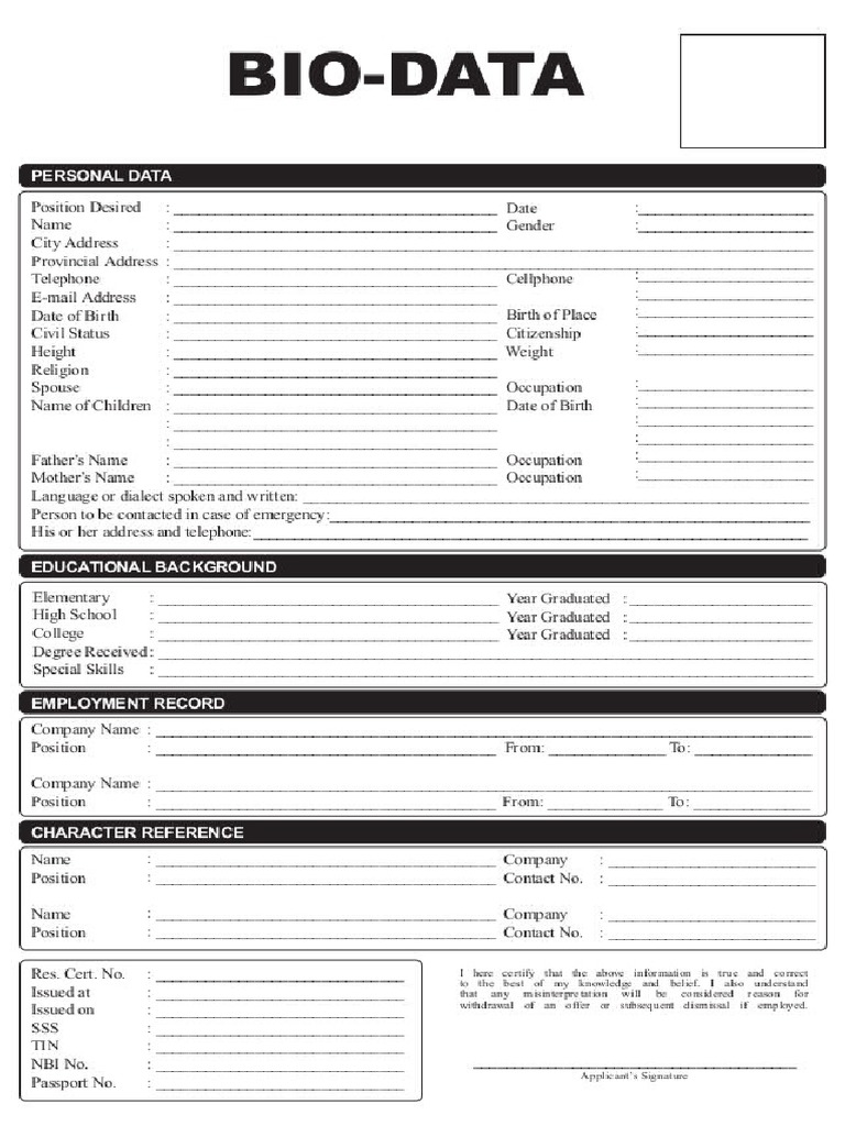Bio Data Form Philippines Copyrighted 1 638 PDF | PDF