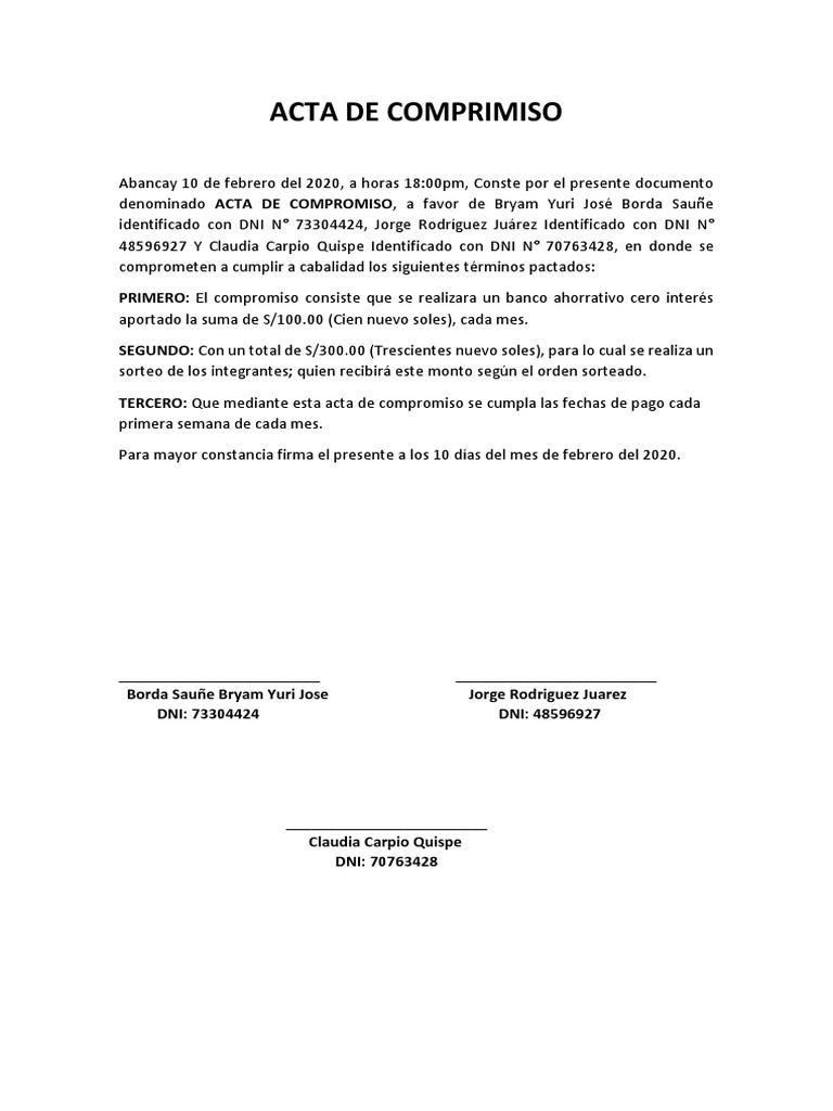 Acta de Comprimiso | PDF