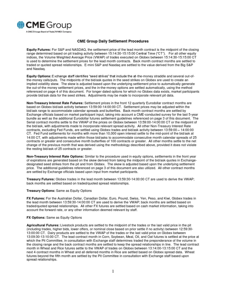 CME Daily Settlement Procedures Overview | PDF