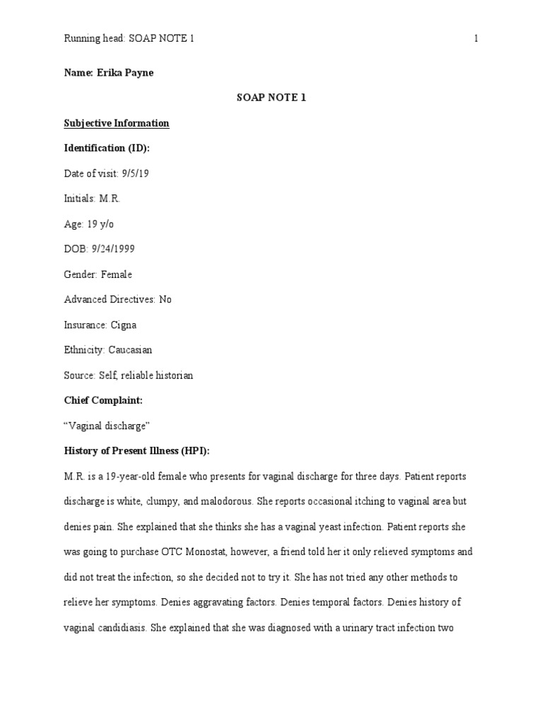 Womens Health Soap Note 1