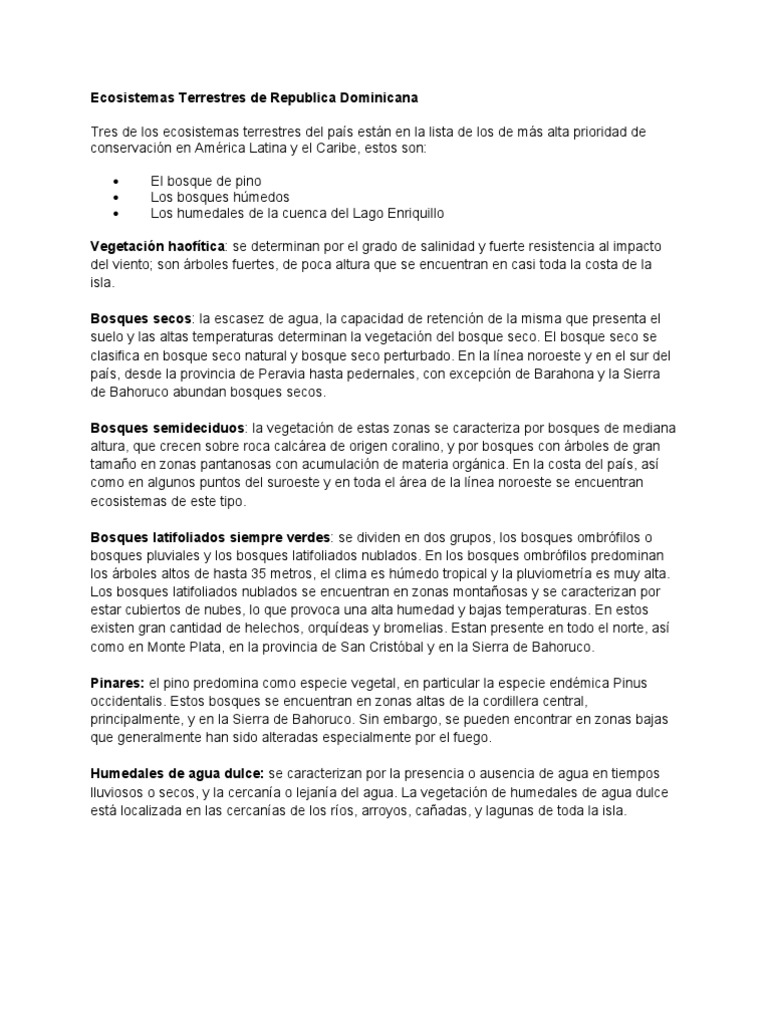 Ecosistemas Terrestres de Republica Dominicana | PDF | Adn | Los bosques