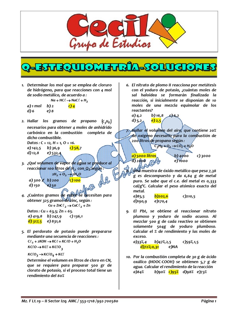 Cálculos Estequiométricos en Química | PDF