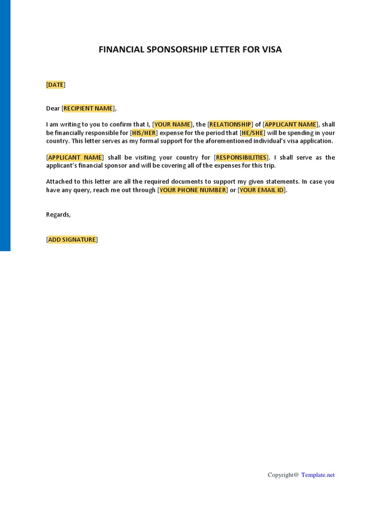 Financial Sponsorship Letter For Visa | PDF