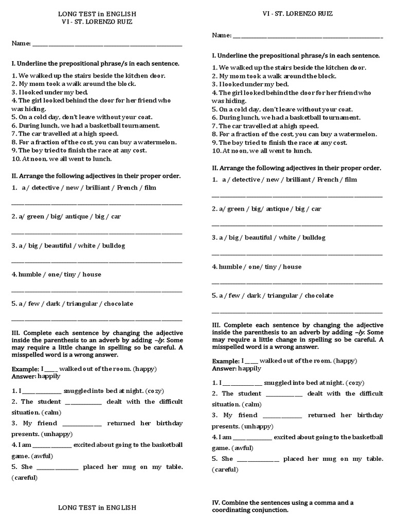 Long Test (English 6) | PDF