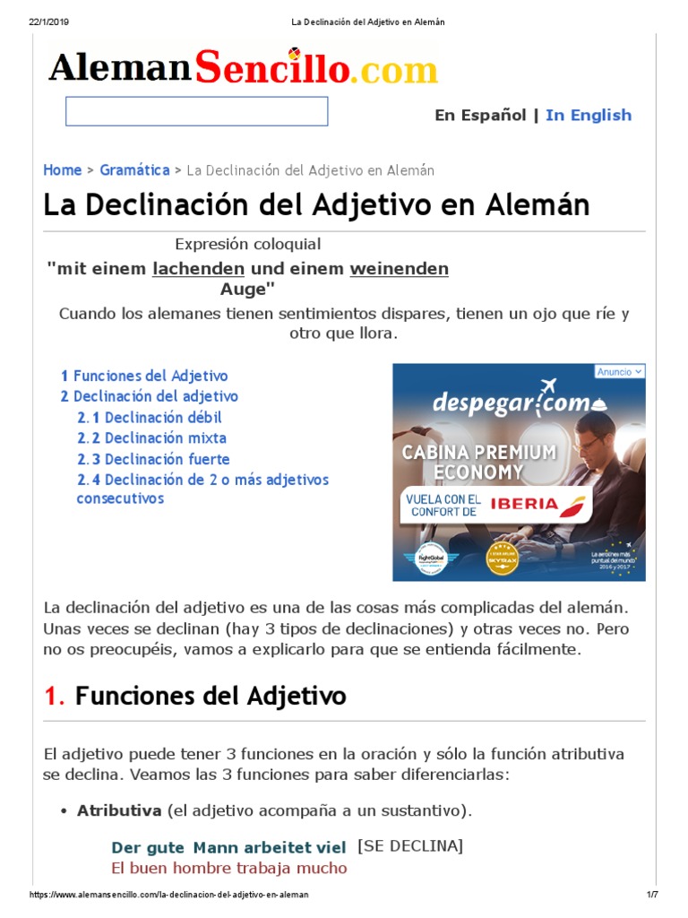La Declinación Del Adjetivo en Alemán | PDF