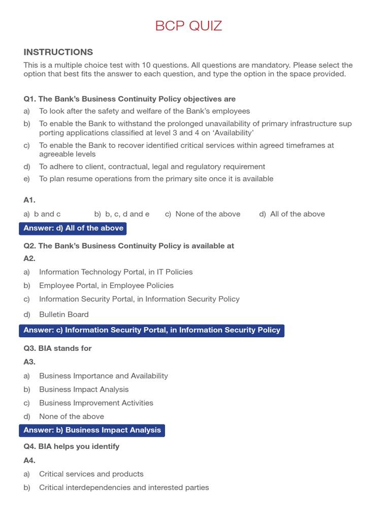 BCP Quiz | PDF