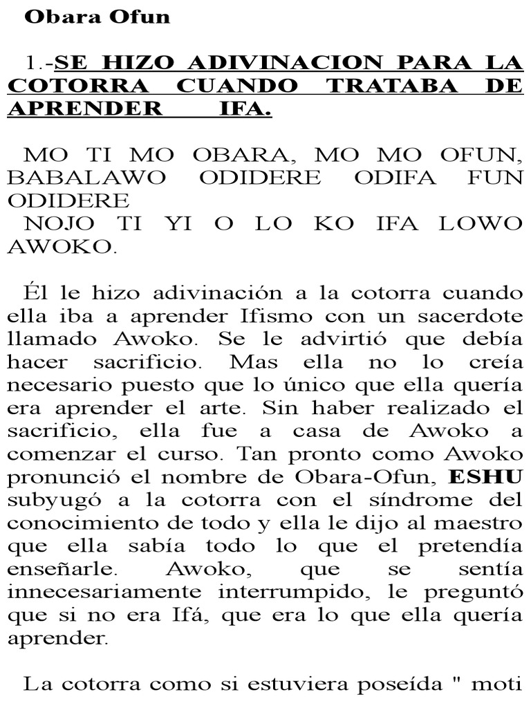 Obara-Ofun: Adivinación y Consejos Ifá | PDF | Religión y espiritualidad