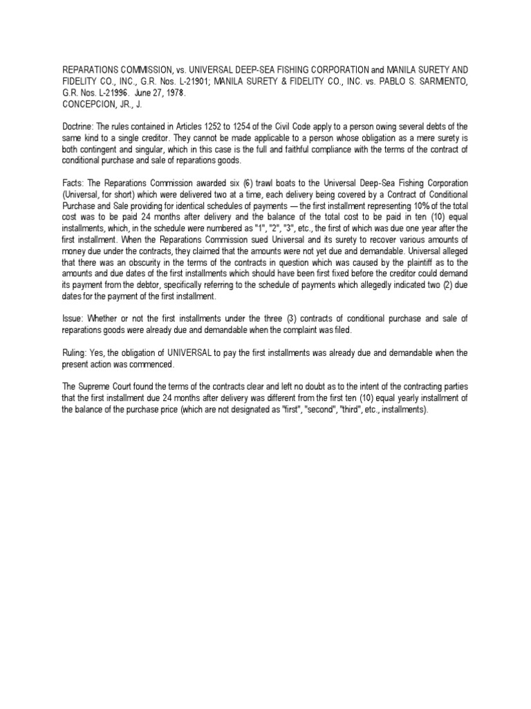 Reparations Comm vs. Universal | PDF