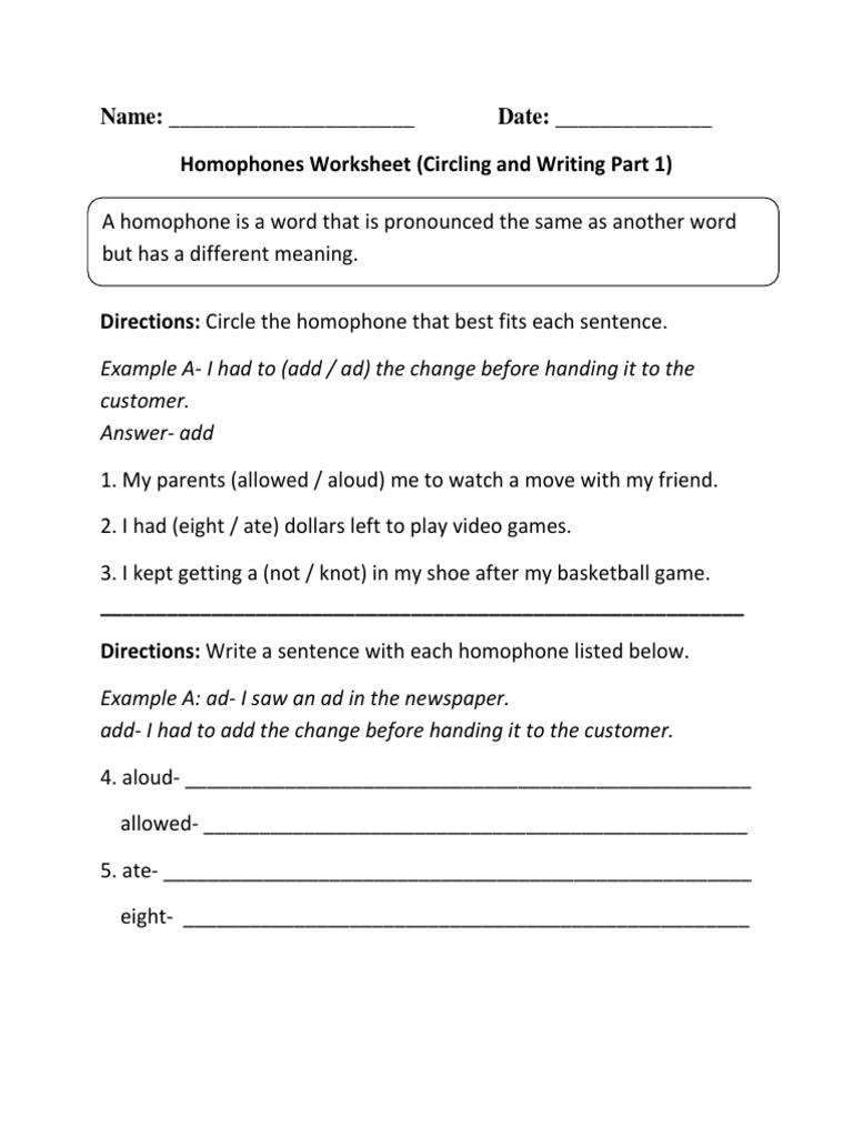 Homophones Worksheet for Students | PDF | Language Arts & Discipline
