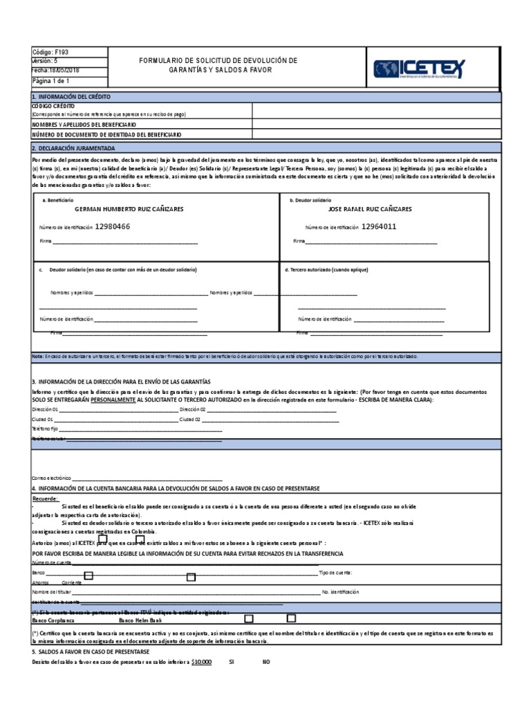 Icetex-Formulario 2018 | PDF