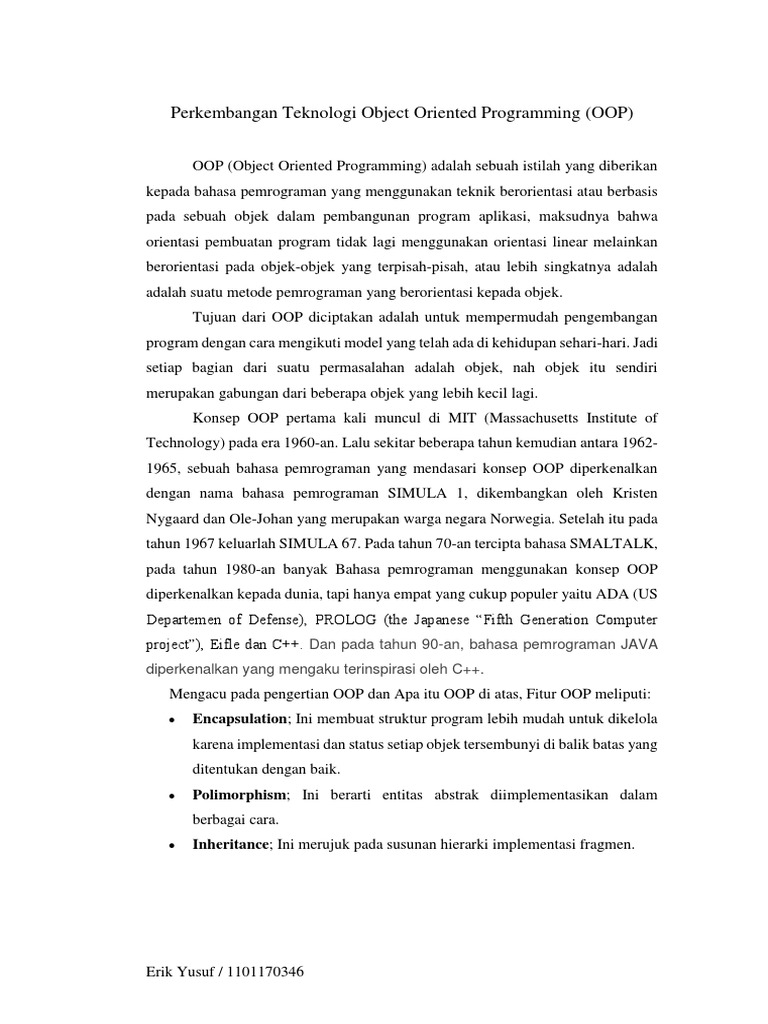 Sejarah dan Konsep OOP dalam Pemrograman | PDF