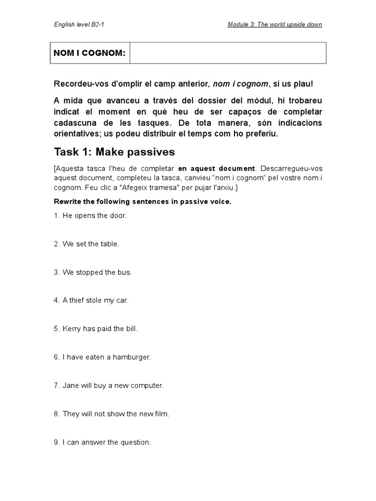 English Level B2-1, Module 3, Task 1 | PDF