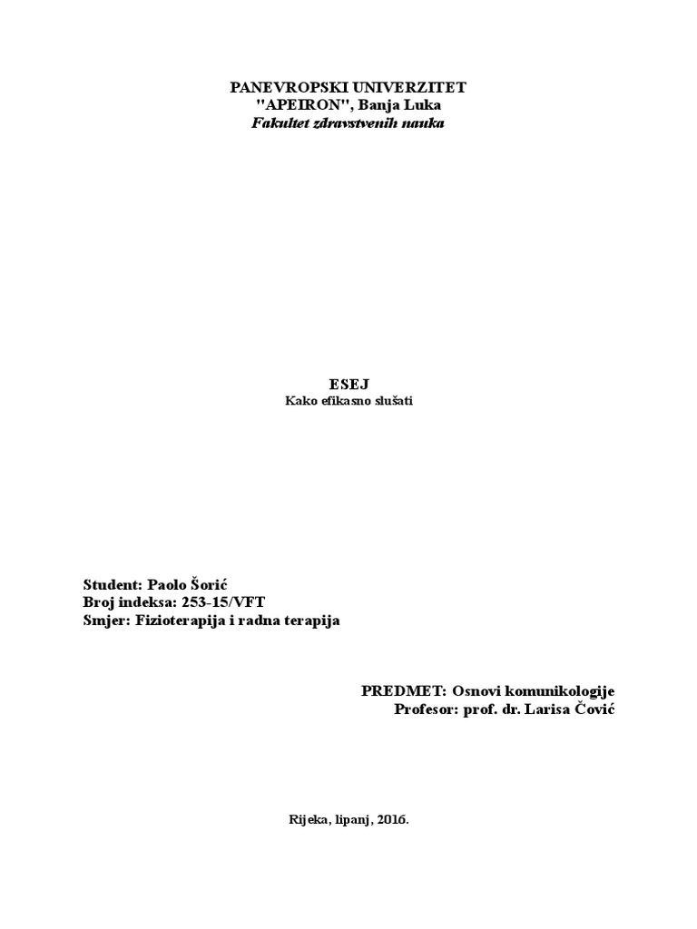 Esej - Kako Efikasno Slušati | PDF