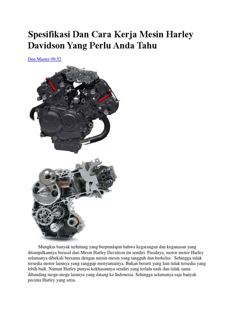 Spesifikasi Dan Cara Kerja Mesin Harley Davidson Yang Perlu Anda Tahu | PDF