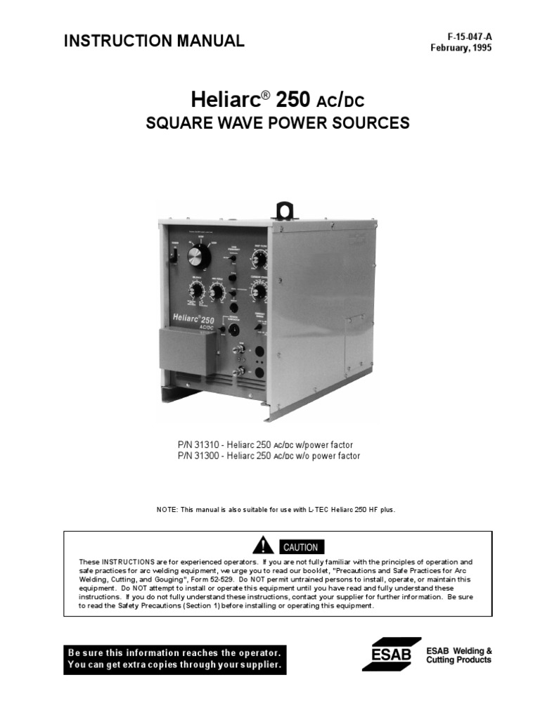 Heliarc 250 - Ac-Dc - Power - Source - 15-047-A | PDF