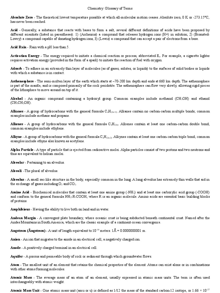 Chemistry-Glossary of Terms | PDF | Ion | Chemical Polarity