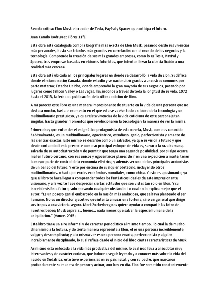 Biografía de Elon Musk: Visionario Futurista | PDF | Ficción general