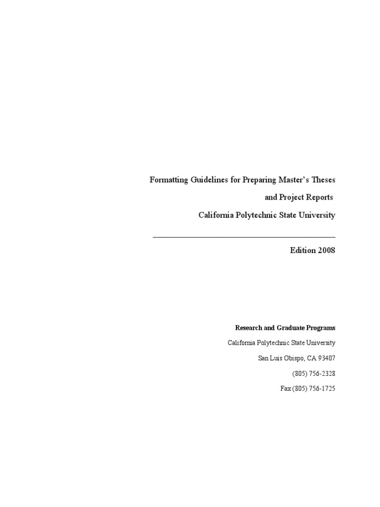 Formatting Guidelines For Preparing Masters Theses And Project Reports
