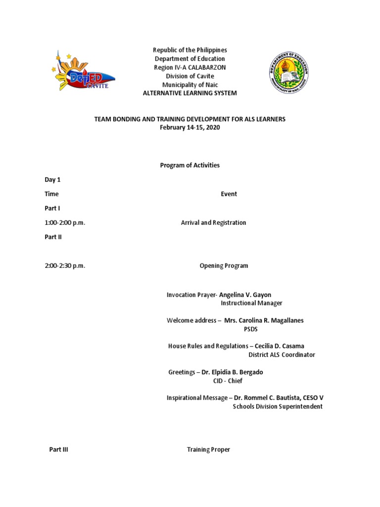 Program of Activities Team Bonding | PDF