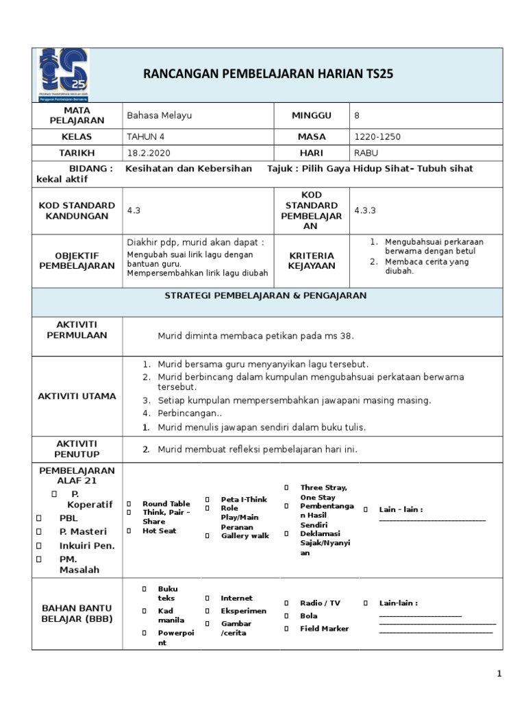 RPH BM Tahun 4 ts25 | PDF