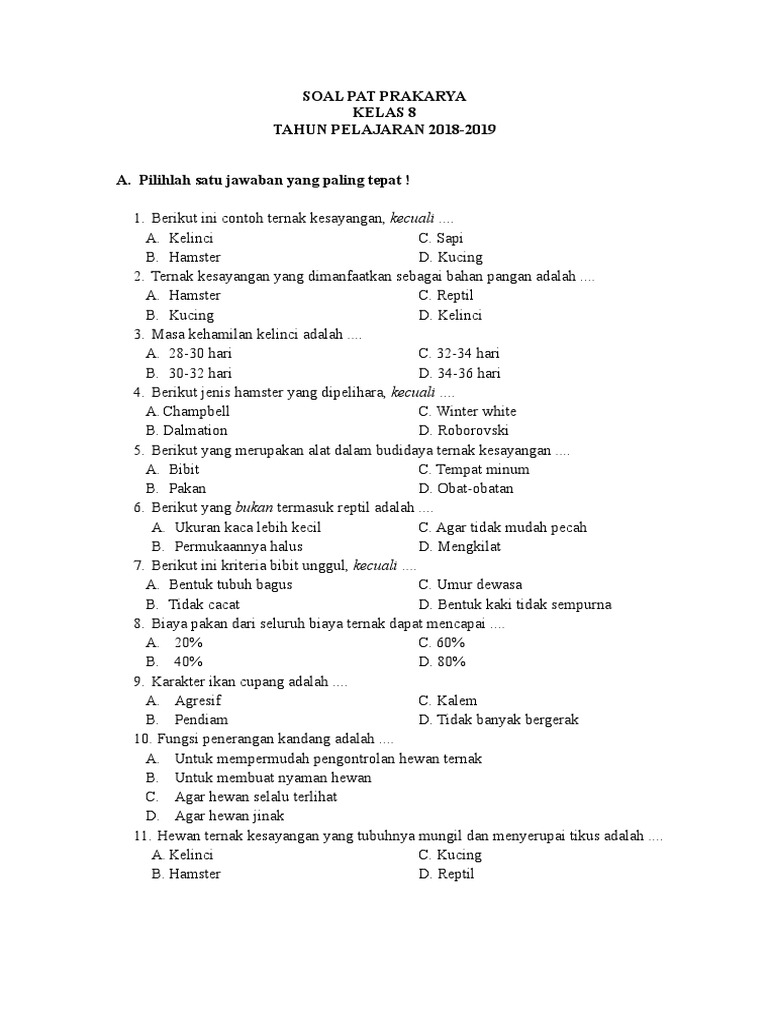 Soal Pas Pky SMT 1 - KLS 8 | PDF