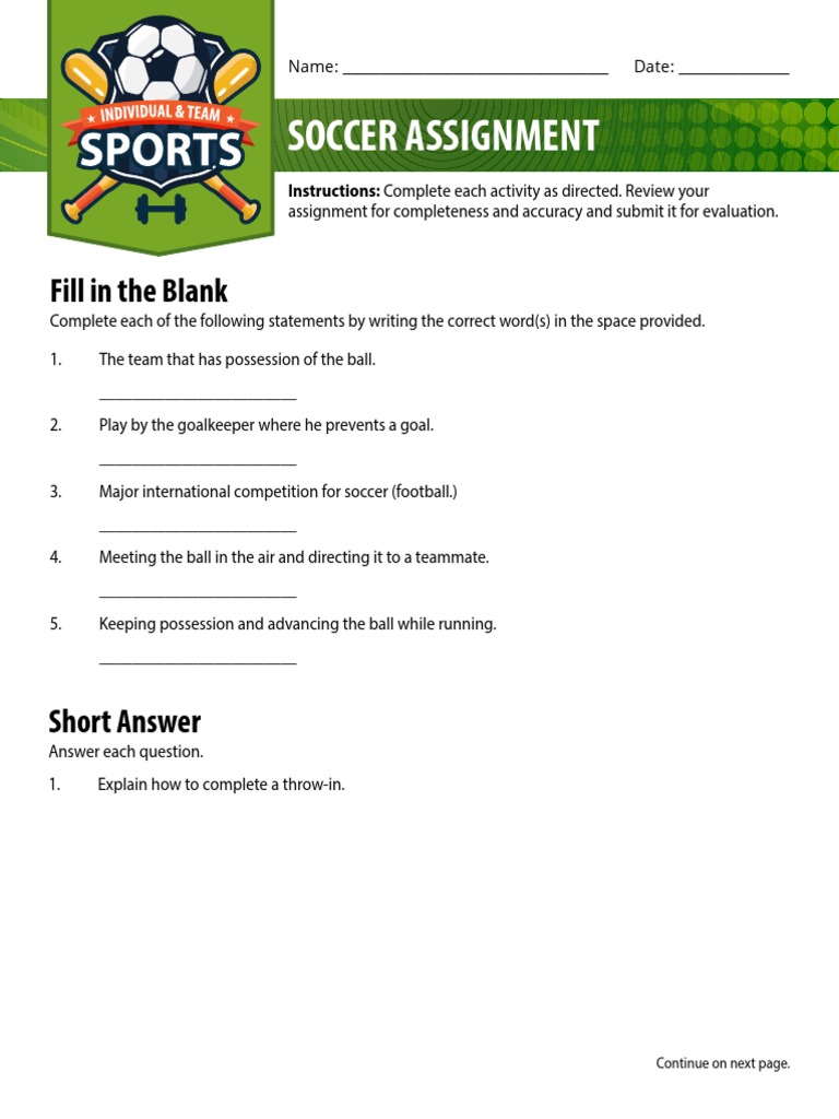 Soccer Assignment Instructions | PDF | Career & Growth | Sports ...
