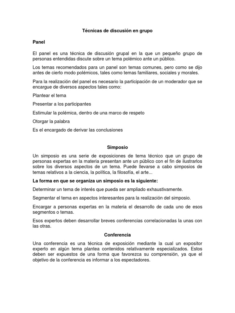 Técnicas de Discusión en Grupo | PDF